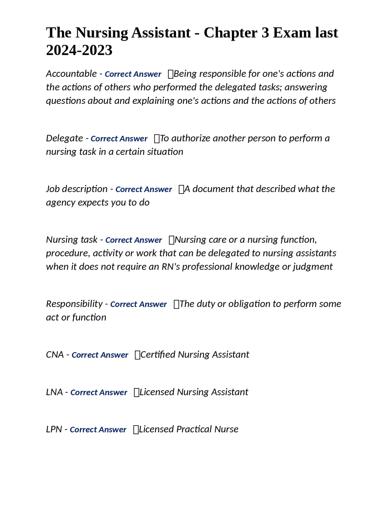 The Nursing Assistant - Chapter 3 Exam last 2024-2023 | Exams Nursing | Docsity