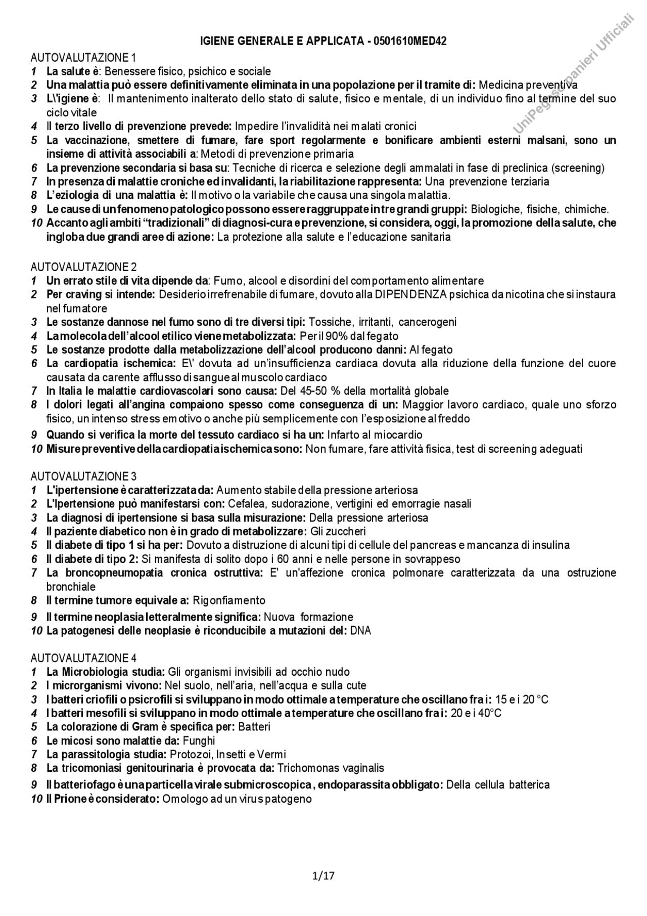 Igiene Generale E Applicata Completo Di Risposte Corretto E