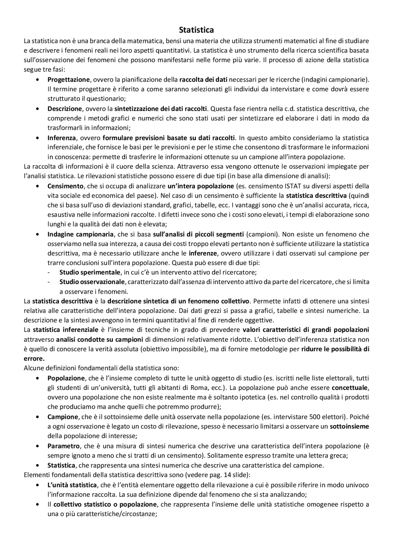 Riassunto Statistica Di Base Appunti Di Statistica Docsity