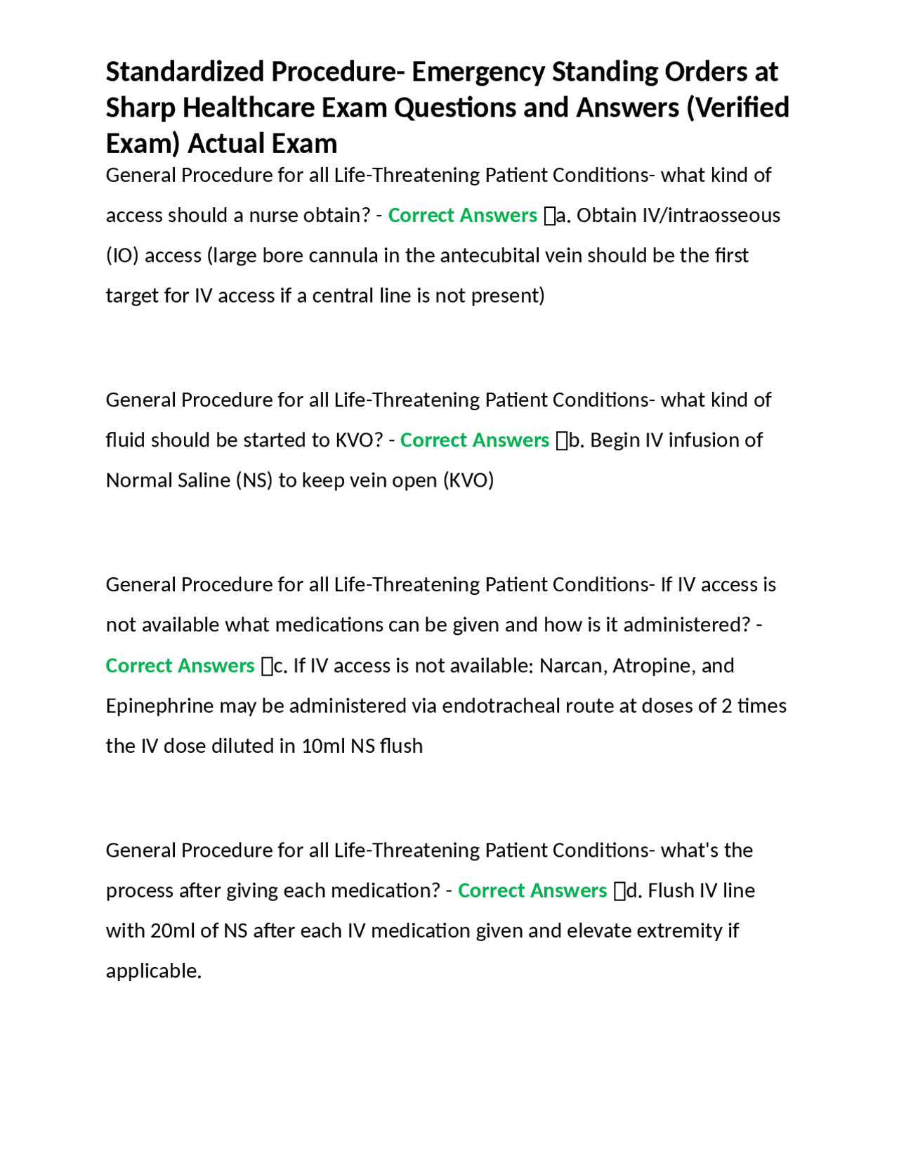 Standardized Procedure- Emergency Standing Orders at Sharp Healthcare ...