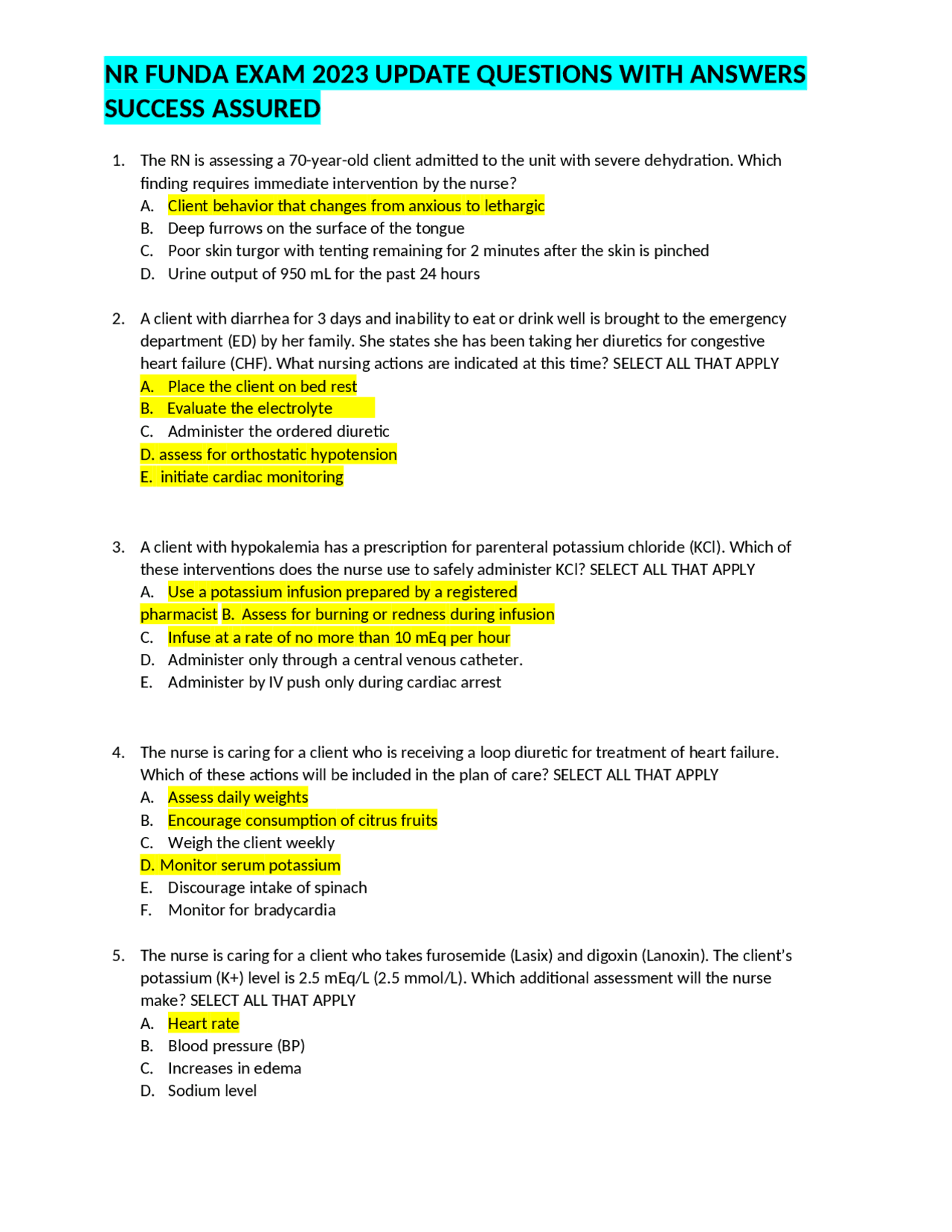 Nr Funda Exam 2023 Update Questions With Answers Success Assured