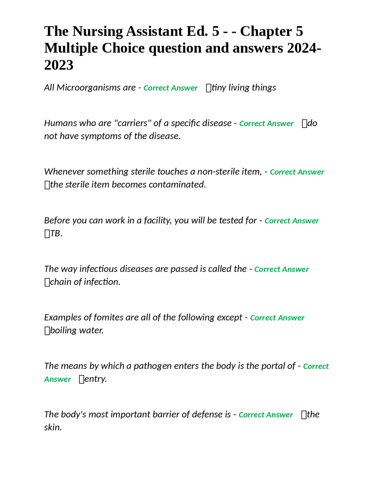 The Nursing Assistant Ed. 5 - - Chapter 5 Multiple Choice question and ...