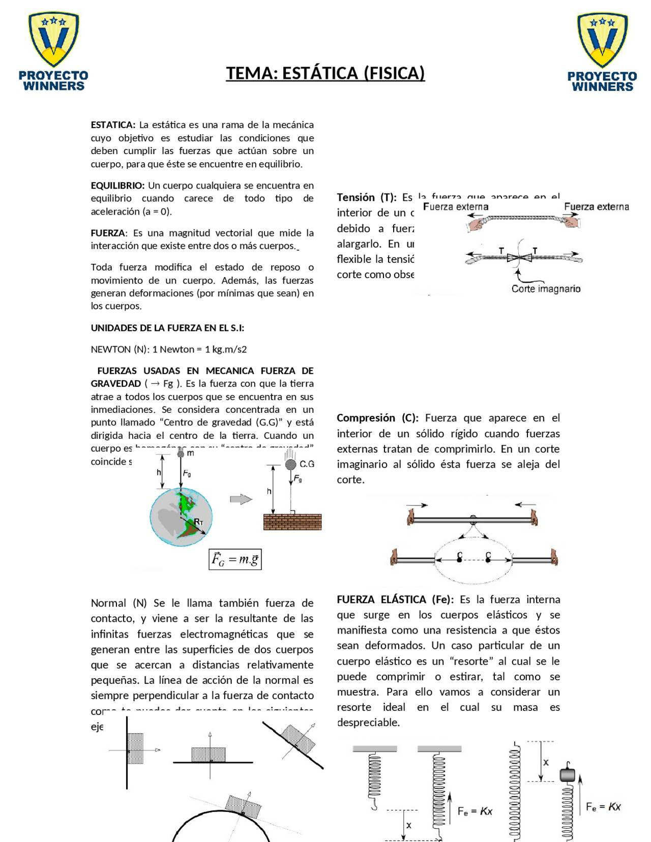 estatica: parte de la mecanica | Esquemas y mapas conceptuales de Educación física | Docsity