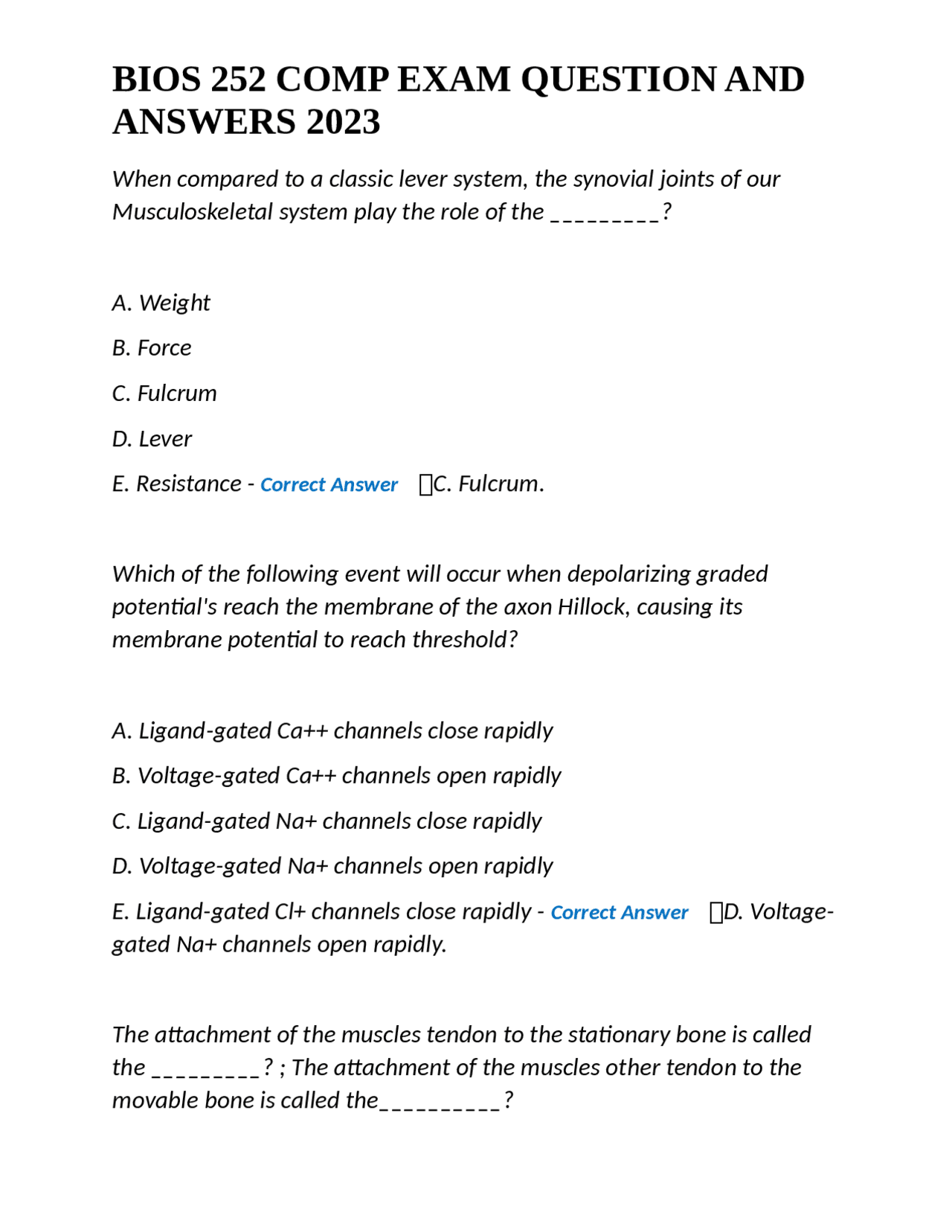 Bios 252 Comp Exam Question And Answers 2023 Exams Nursing Docsity