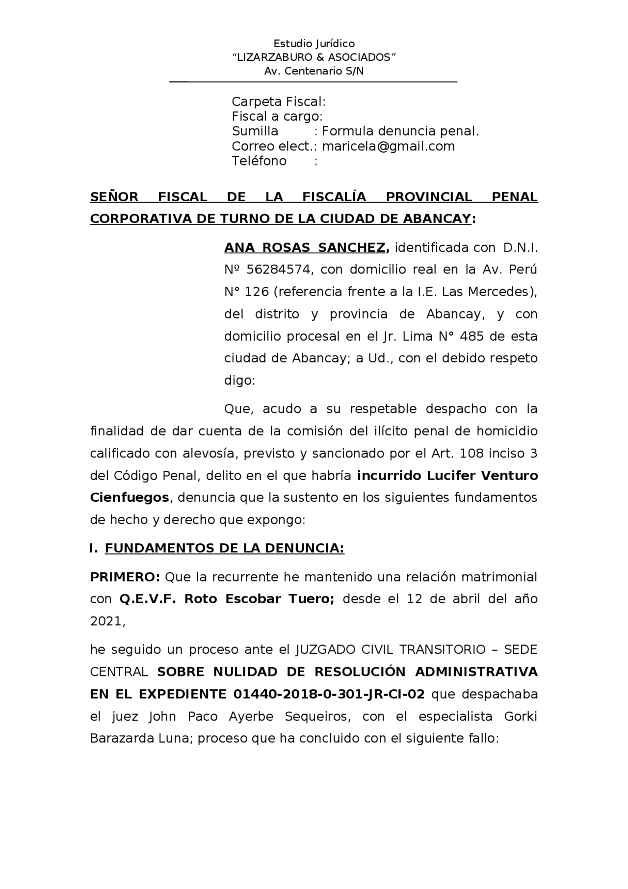 Modelo de denuncia penal | Guías, Proyectos, Investigaciones de Derecho ...