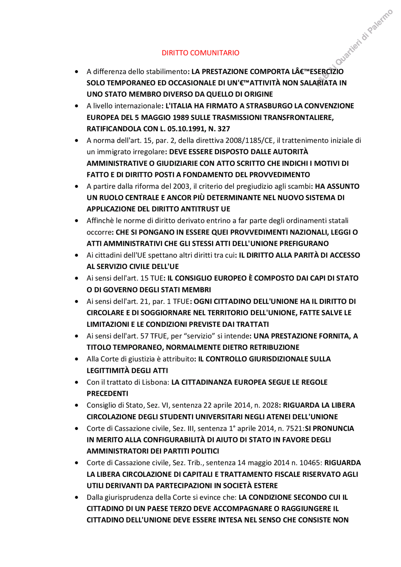 Diritto comunitario - Completo di Risposte - ORDINE ALFABETICO - CORRETTO | Panieri di Diritto ...