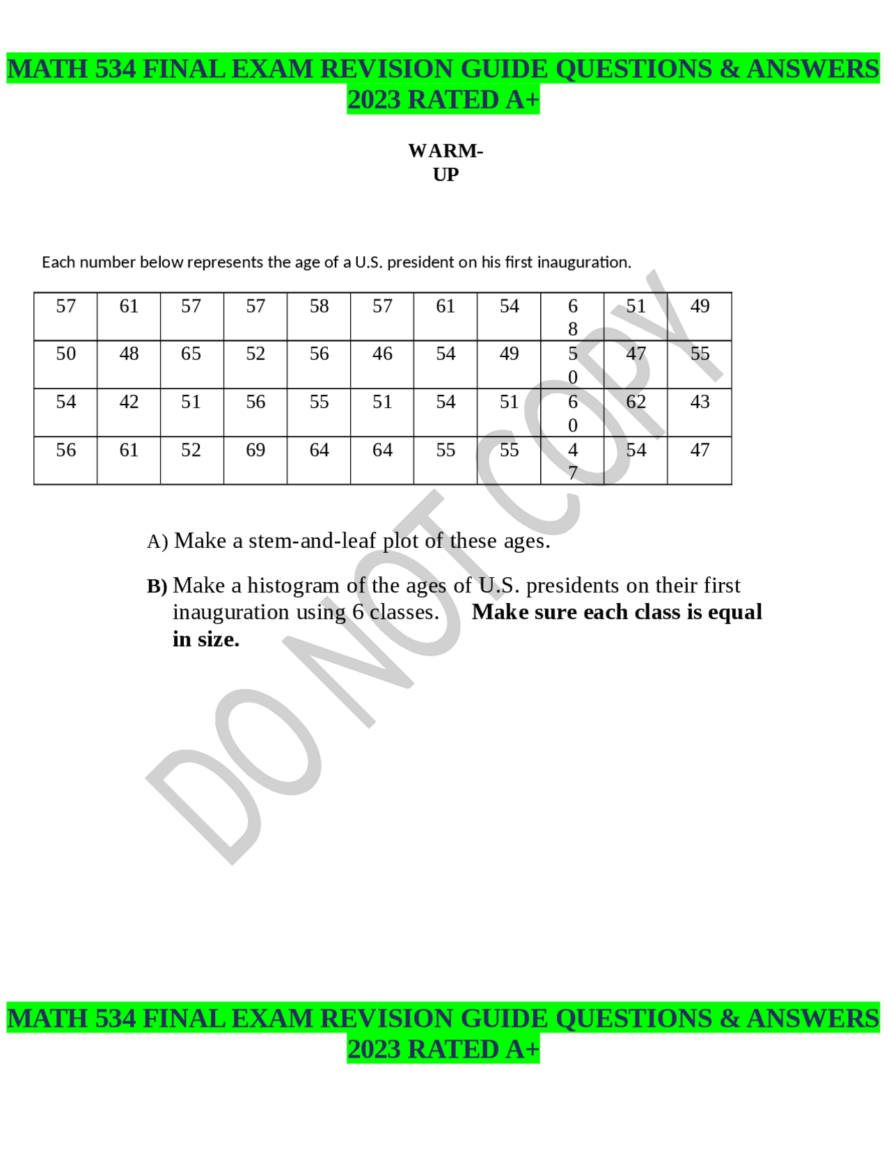 Math 534 Final Exam Revision Guide Questions & Answers 2023 | Exams ...