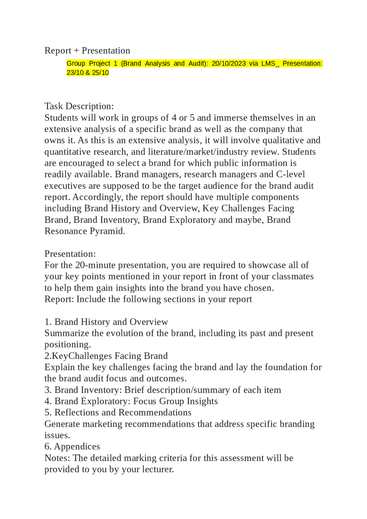 Brand Analysis and Audit Report | Summaries Brand Marketing | Docsity