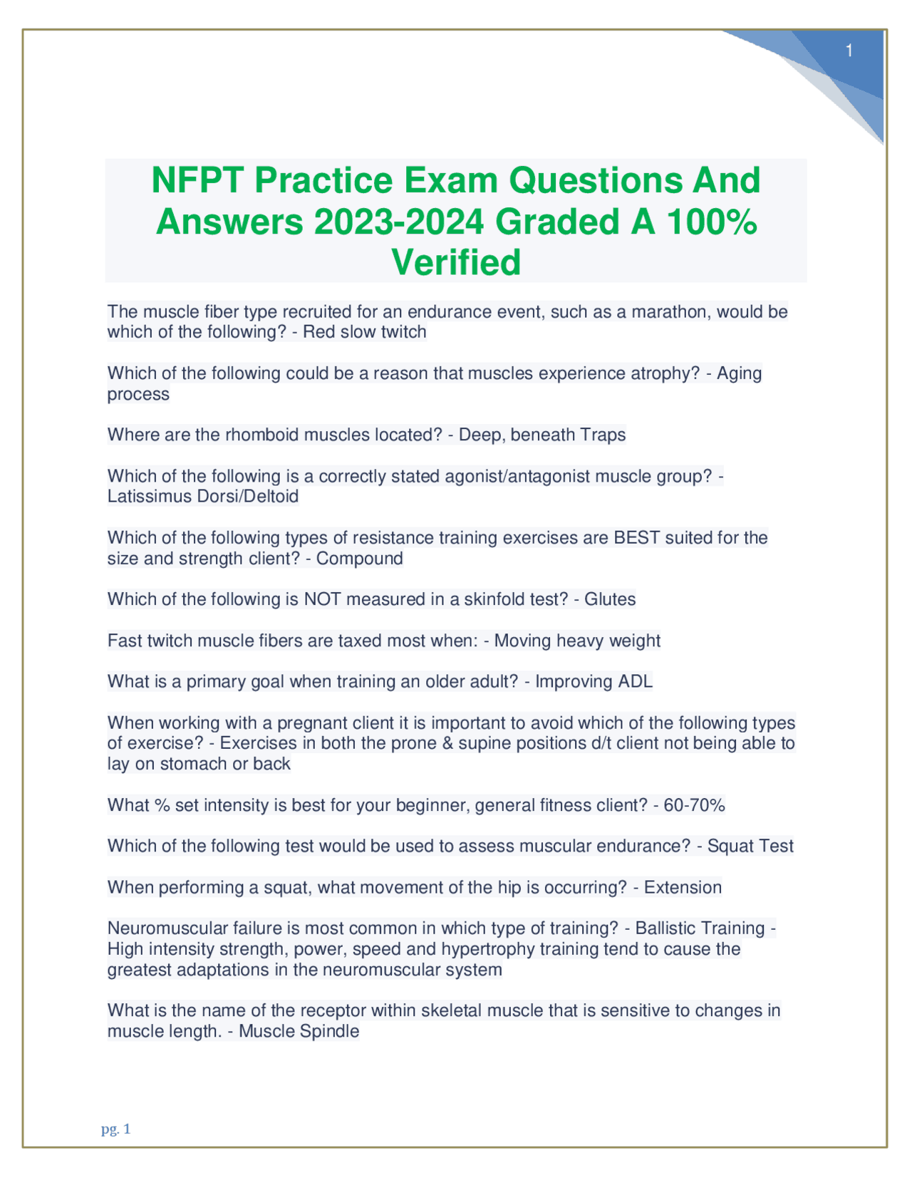 NFPT Practice Exam Questions And Answers 2023-2024 Graded A 100% ...