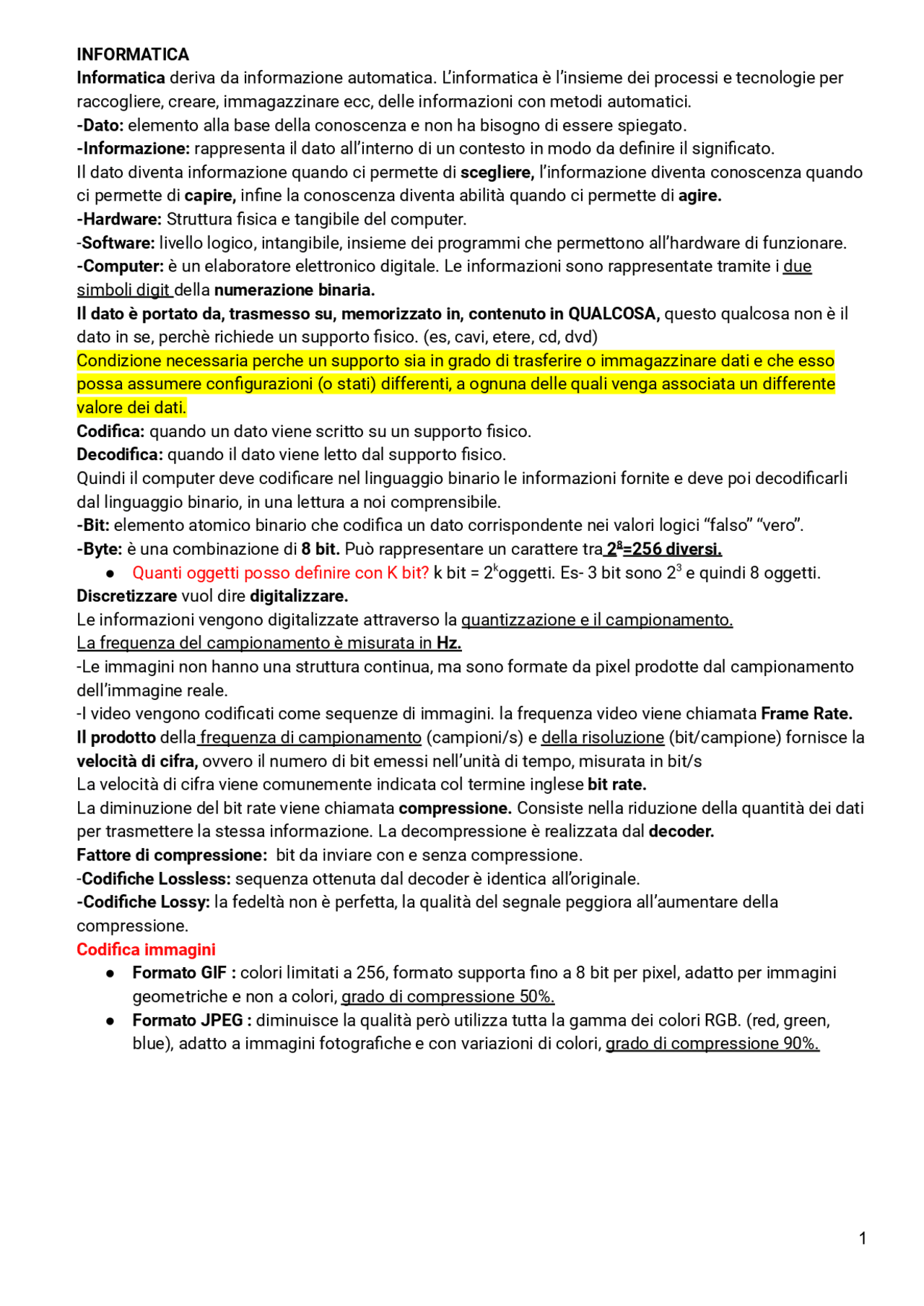 Appunti di informatica - Prof Musolino | Appunti di Elementi di Informatica | Docsity