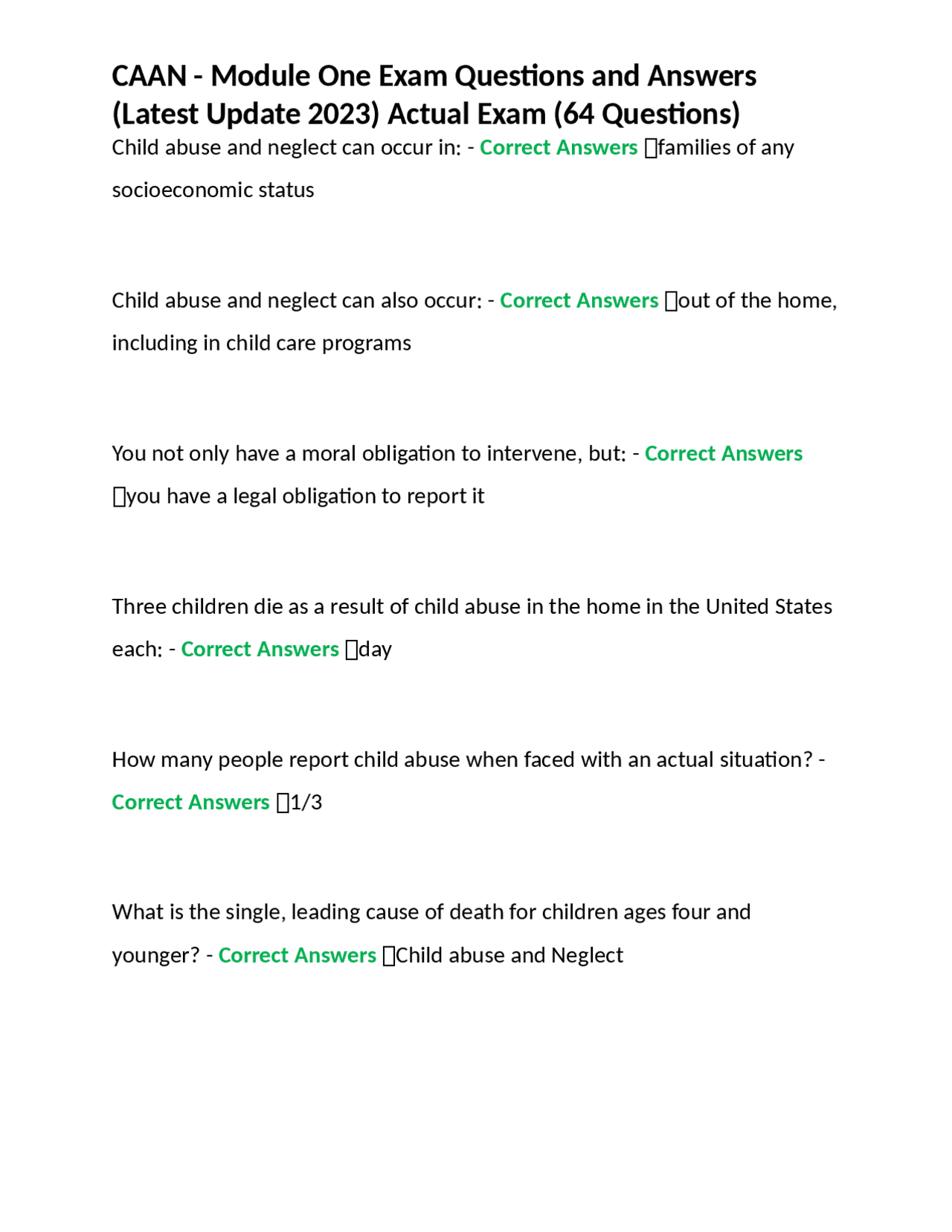 CAAN - Module One Exam Questions and Answers (Latest Update 2023 ...