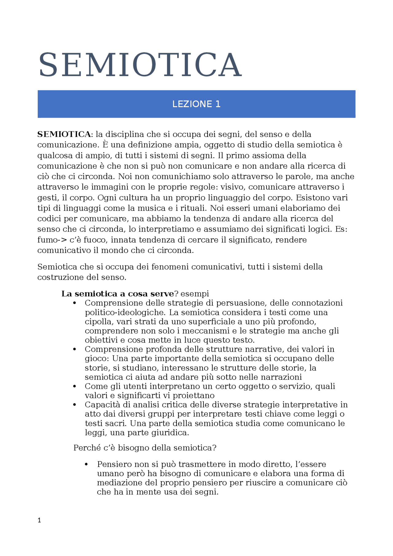 Semiotica: appunti lezioni | Appunti di Semiotica | Docsity