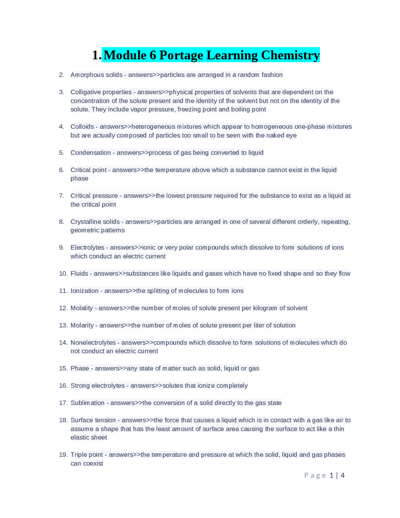 Module 6 Portage Learning Chemistry | Exams Chemistry | Docsity