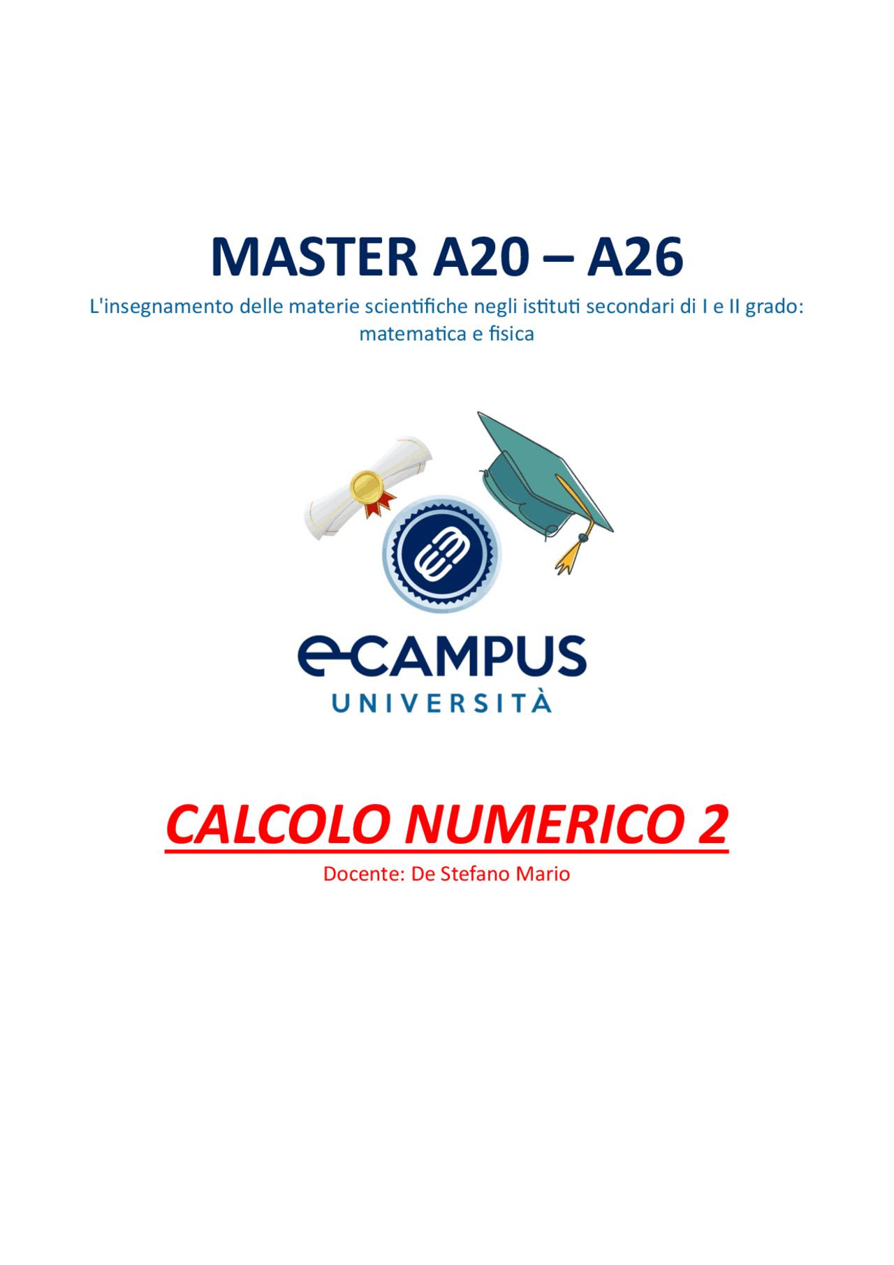 Paniere Calcolo Numerico 2 Ecampus Master A20 A26 Risposte Multiple