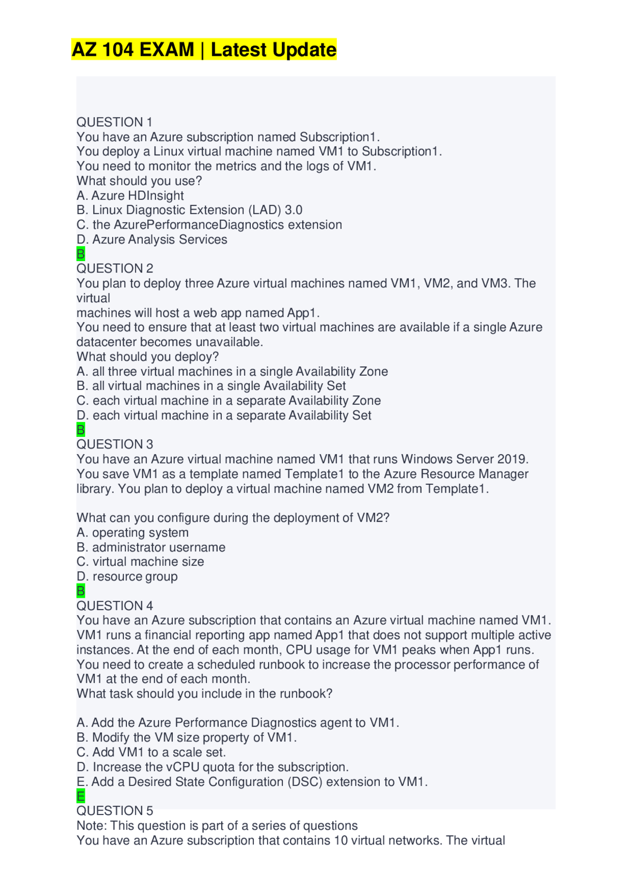 AZ 104 Assessment EXAM | Latest Update 2024 | Exams Nursing | Docsity