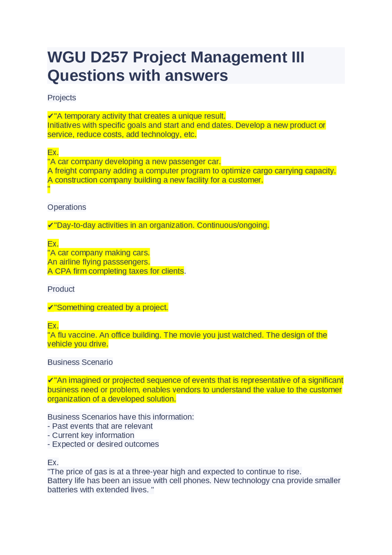 WGU D257 Project Management III Questions with answers | Exams ...