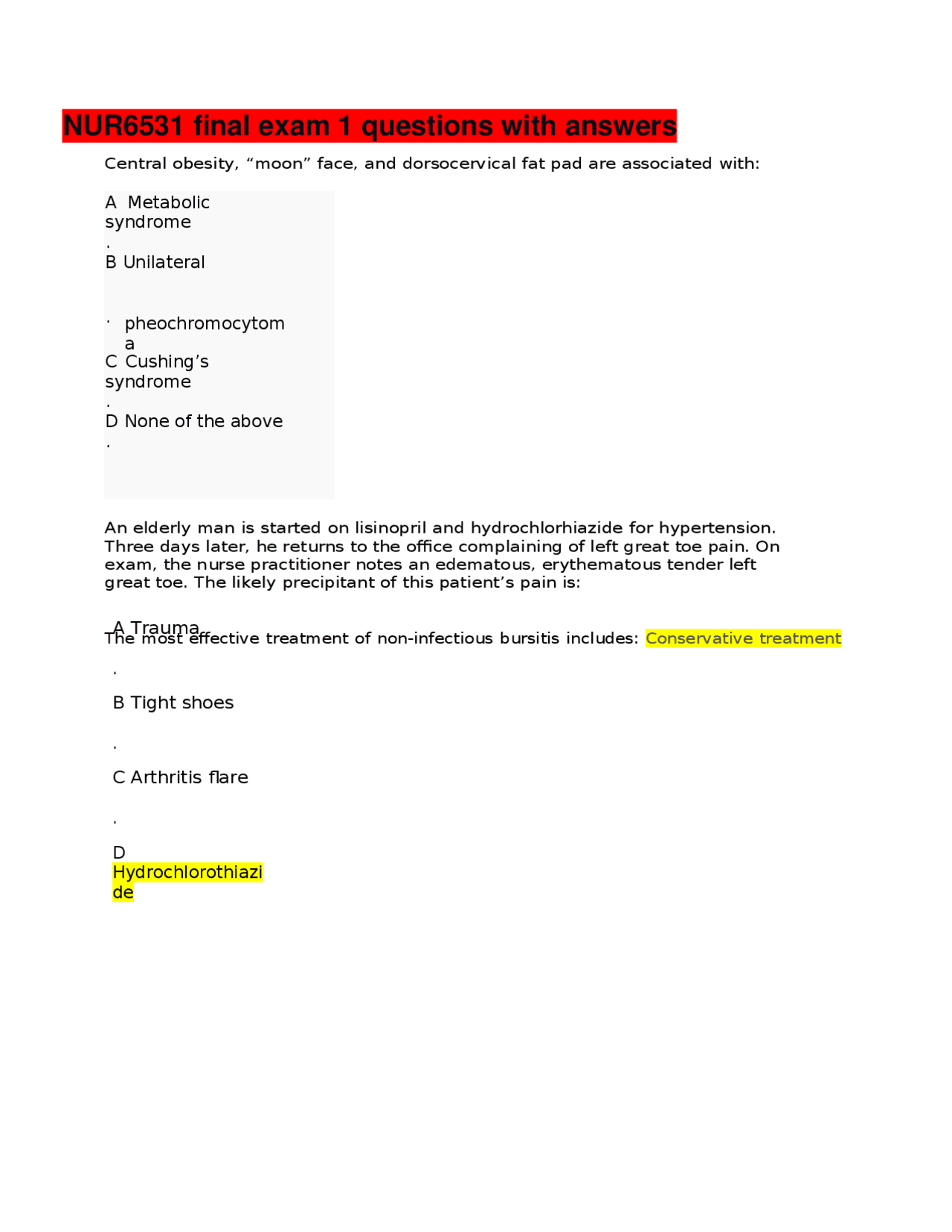Nur6531 Final Exam 1 Questions With Answers Exams Nursing Docsity