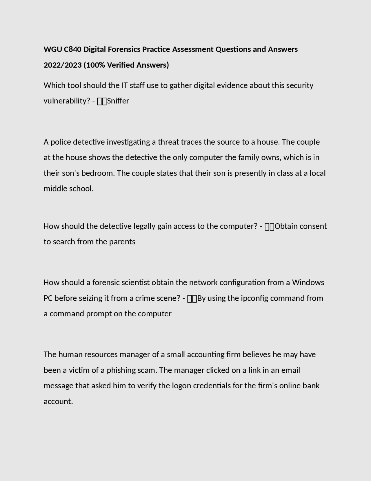 WGU C840 Digital Forensics Practice Assessment Questions and Answers 2022/2023 (100% Verif ...