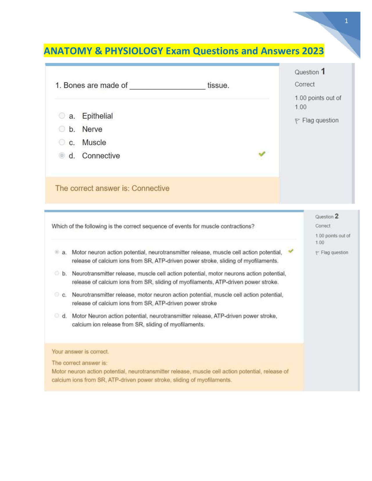 ANATOMY & PHYSIOLOGY Exam Questions and Answers 2023 | Exams Nursing ...