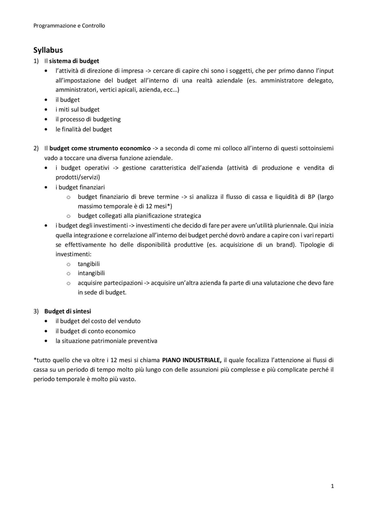 Programmazione E Controllo Secondo Modulo Prof Lunghi Appunti Di