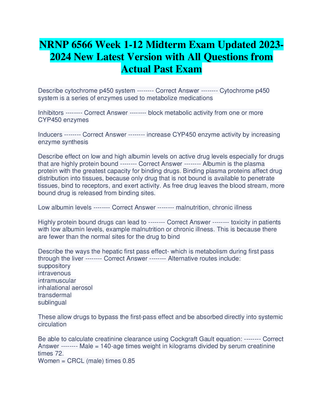 Nrnp 6566 Week 1 12 Midterm Exam Updated 2023 2024 New Latest Version