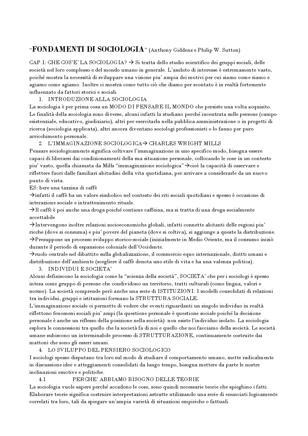 Riassunto completo Libro FONDAMENTI DI SOCIOLOGIA (Anthony Giddens e Philip W. Sutton ...
