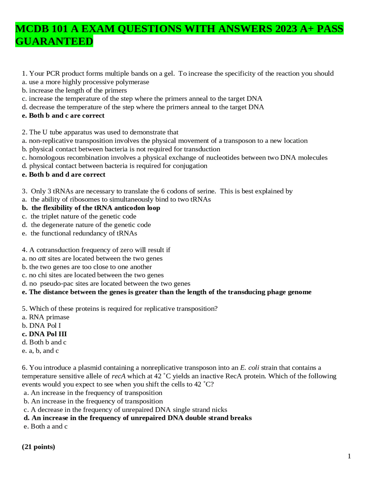 Mcdb 101 A Exam Questions With Answers 2023 A Pass Guaranteed Exams