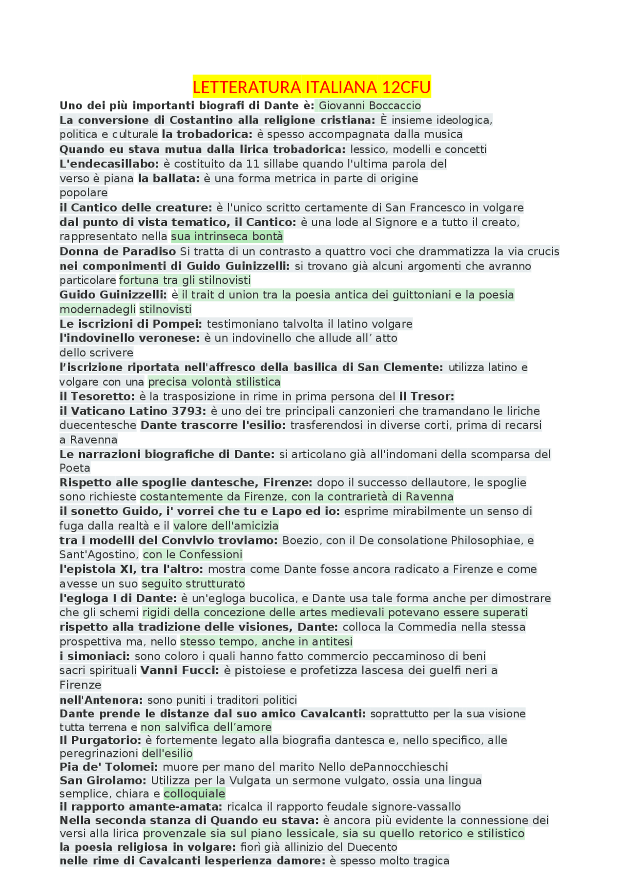 Letteratura italiana - L-5 | Prove d'esame di Letteratura Italiana | Docsity