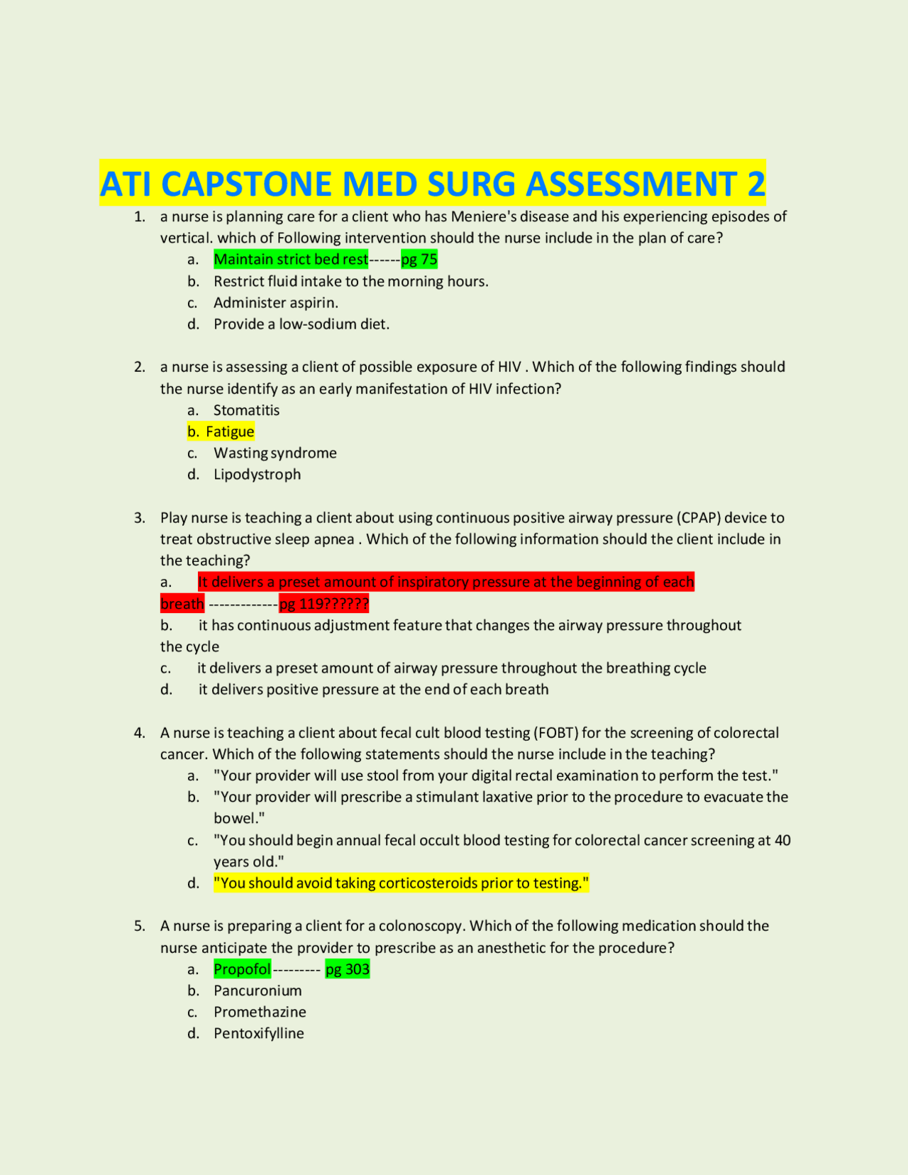 ATI CAPSTONE MED SURG ASSESSMENT 2 | Exams Nursing | Docsity