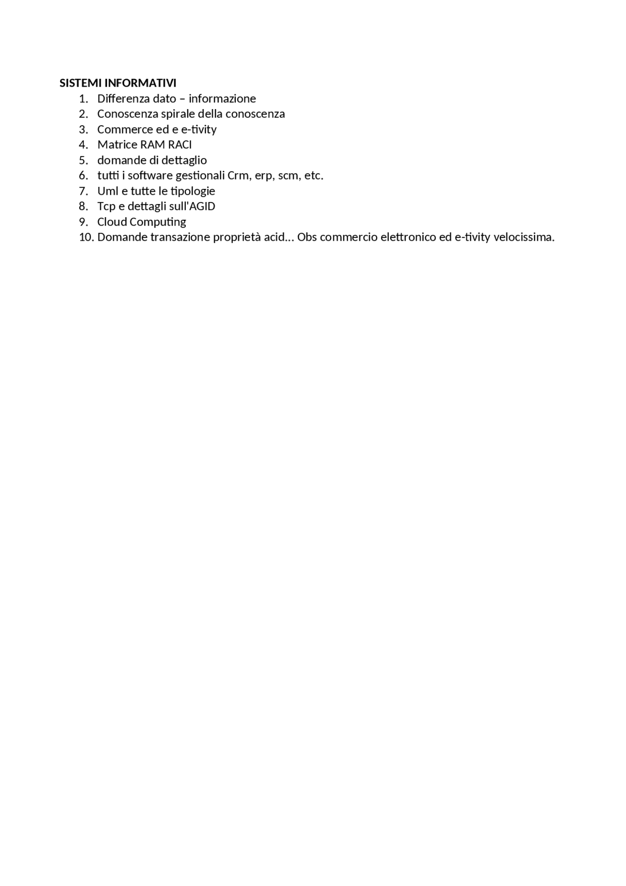 Sistemi Domande Per Esame Prove Desame Di Sistemi Informativi Docsity