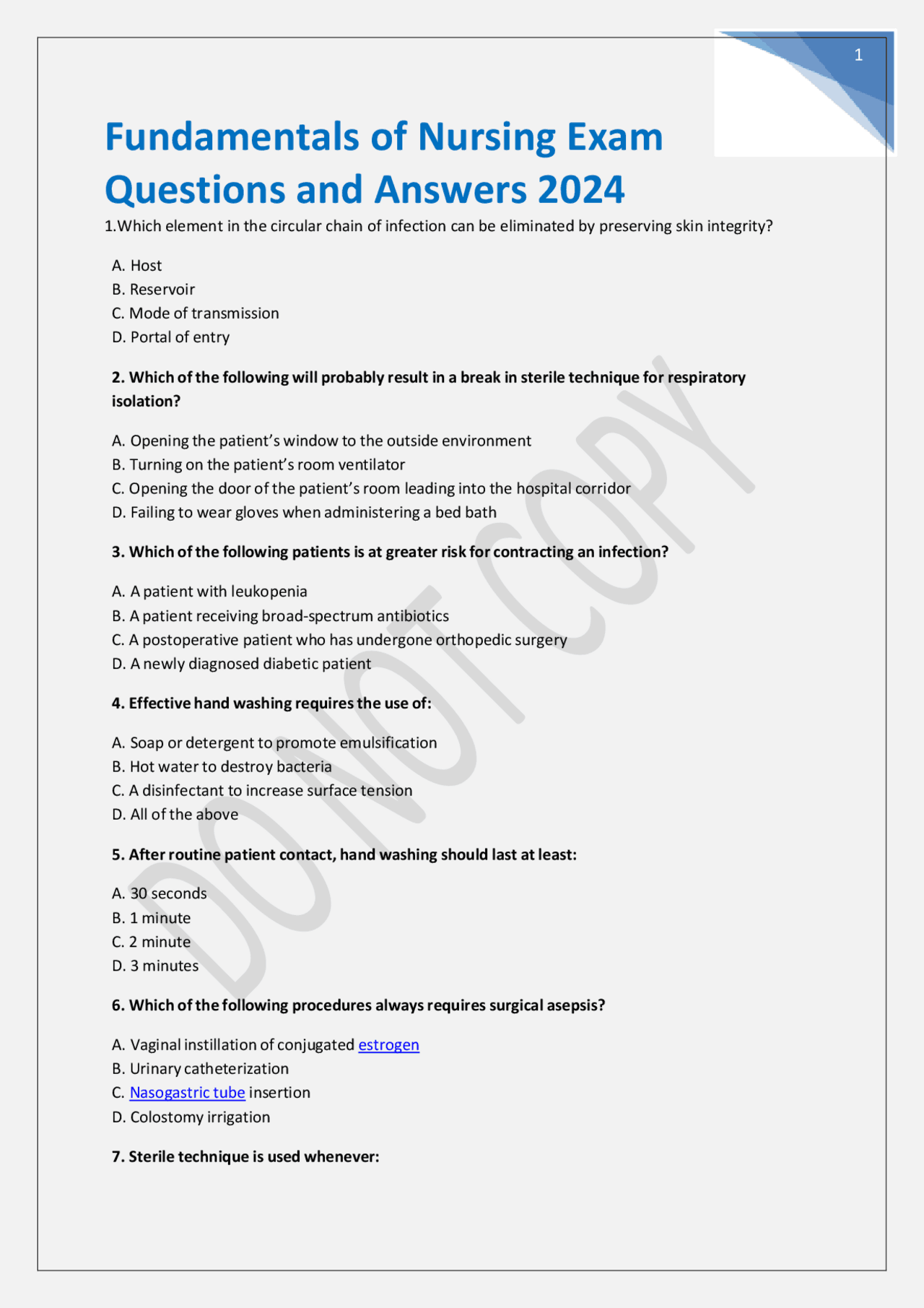 Fundamentals in Nursing Exam Questions and Answers 2023. | Exams ...