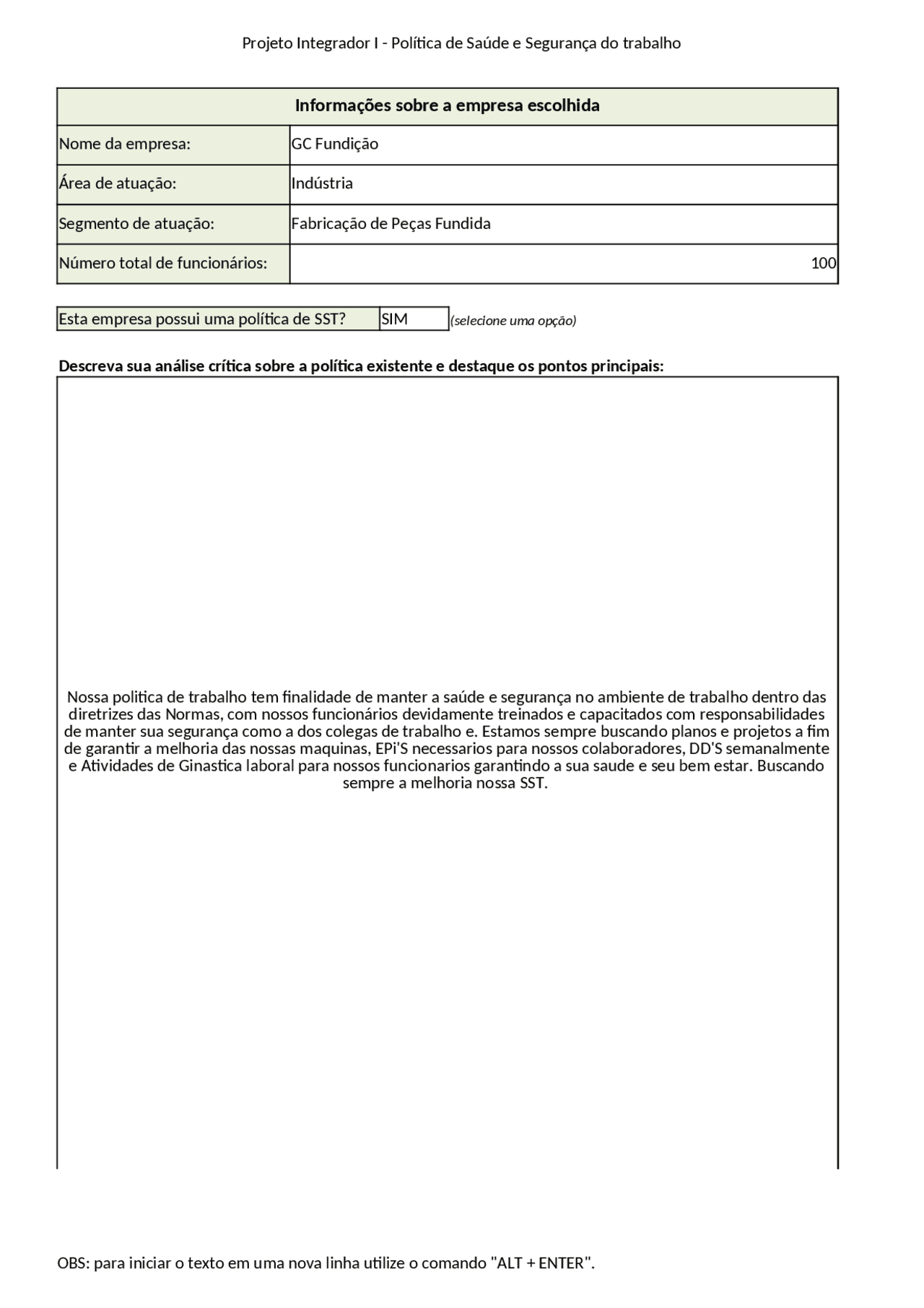 Modulo A Projeto Integrador I Política De Saúde E Segurança Do