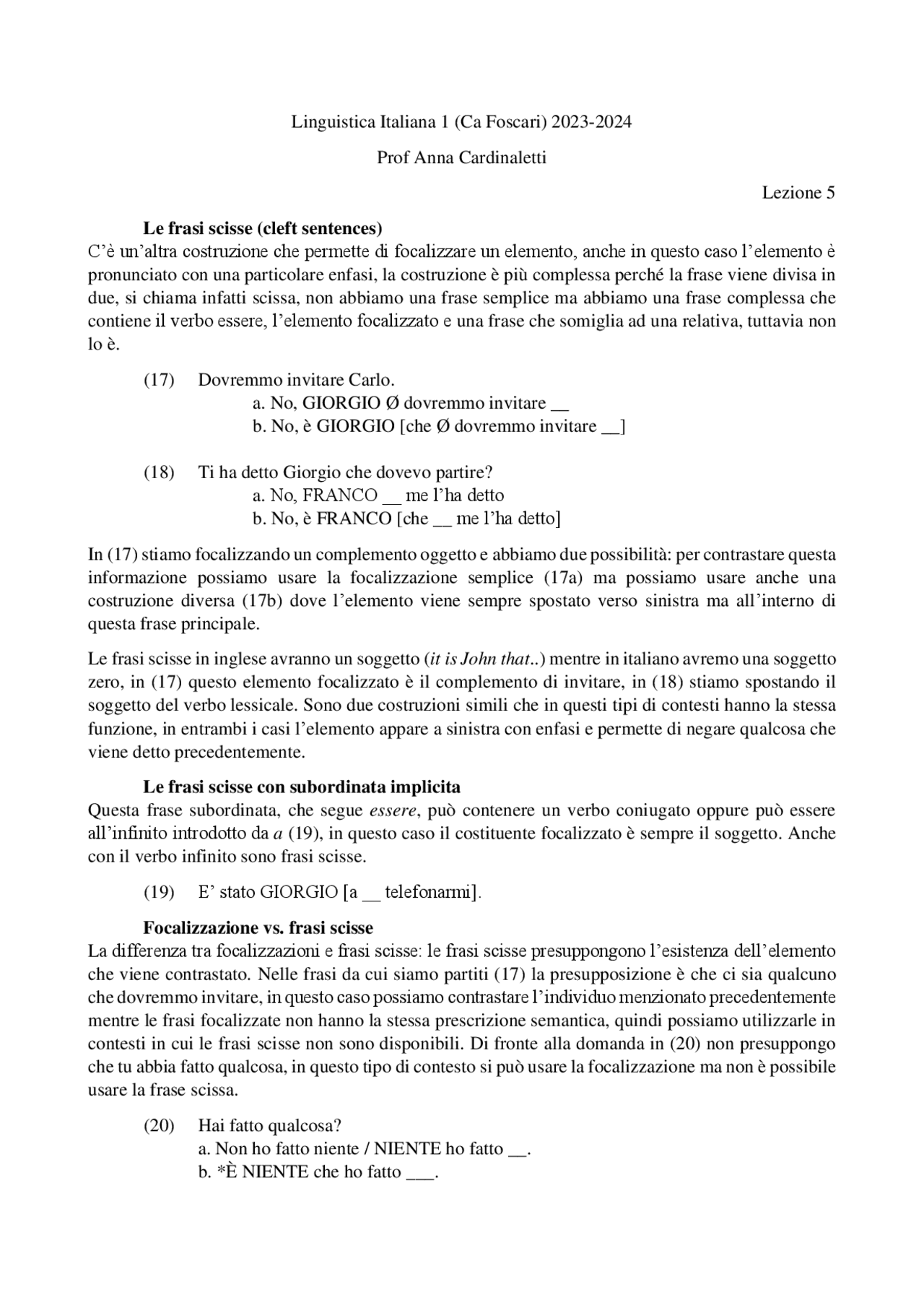 Lezione 5 di Linguistica Italiana 1 (Ca Foscari) 2023-2024 ...