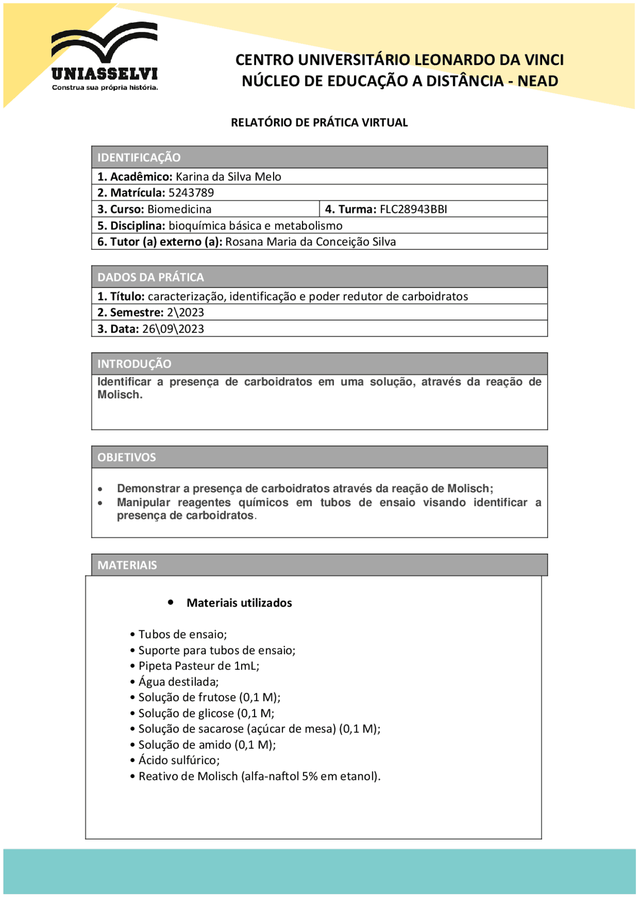 Teste molish, caracterização de carboidratos. | Exercícios Bioquímica ...