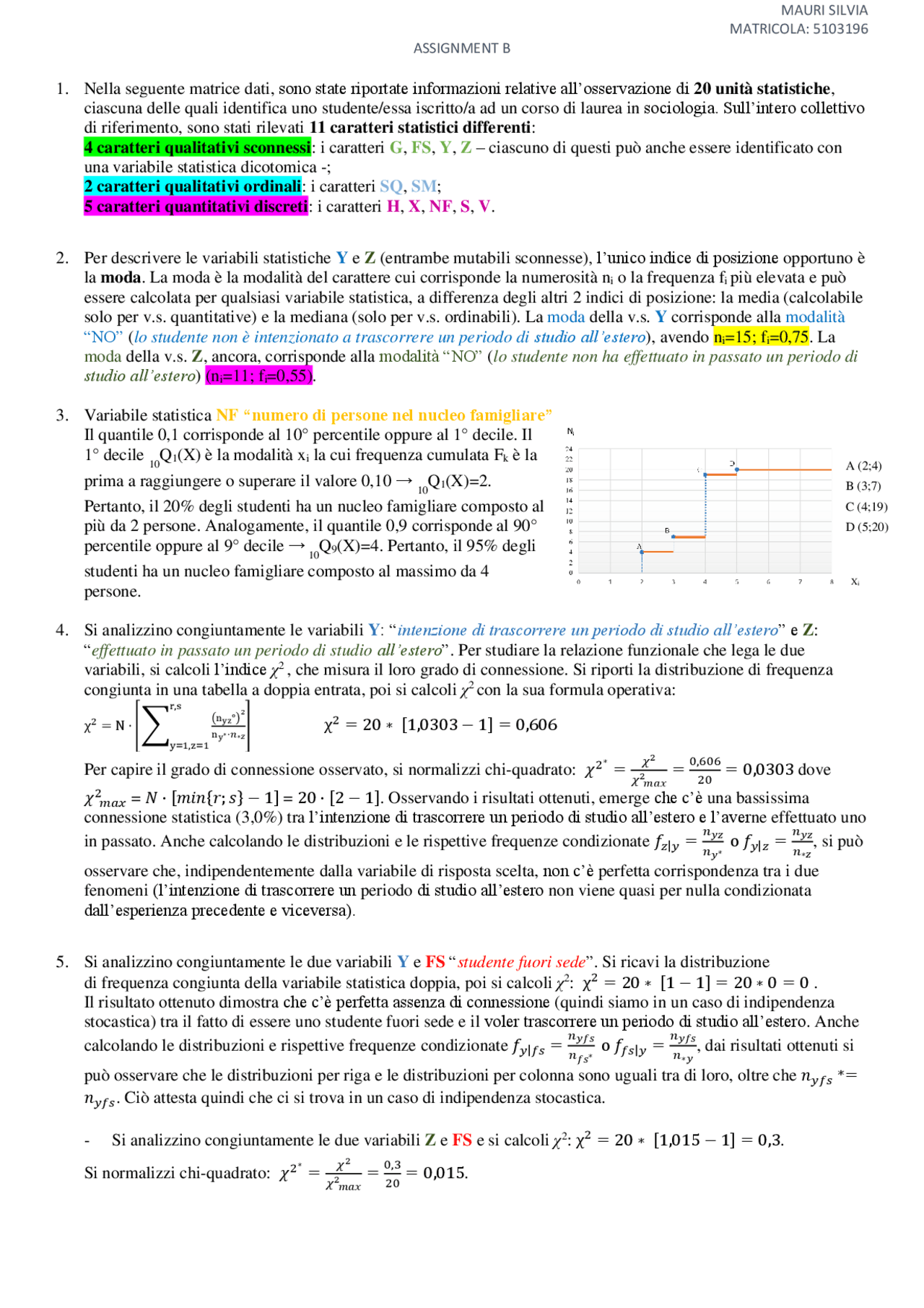 Esempio Assignment Statistica Sociale Prove Desame Di Statistica