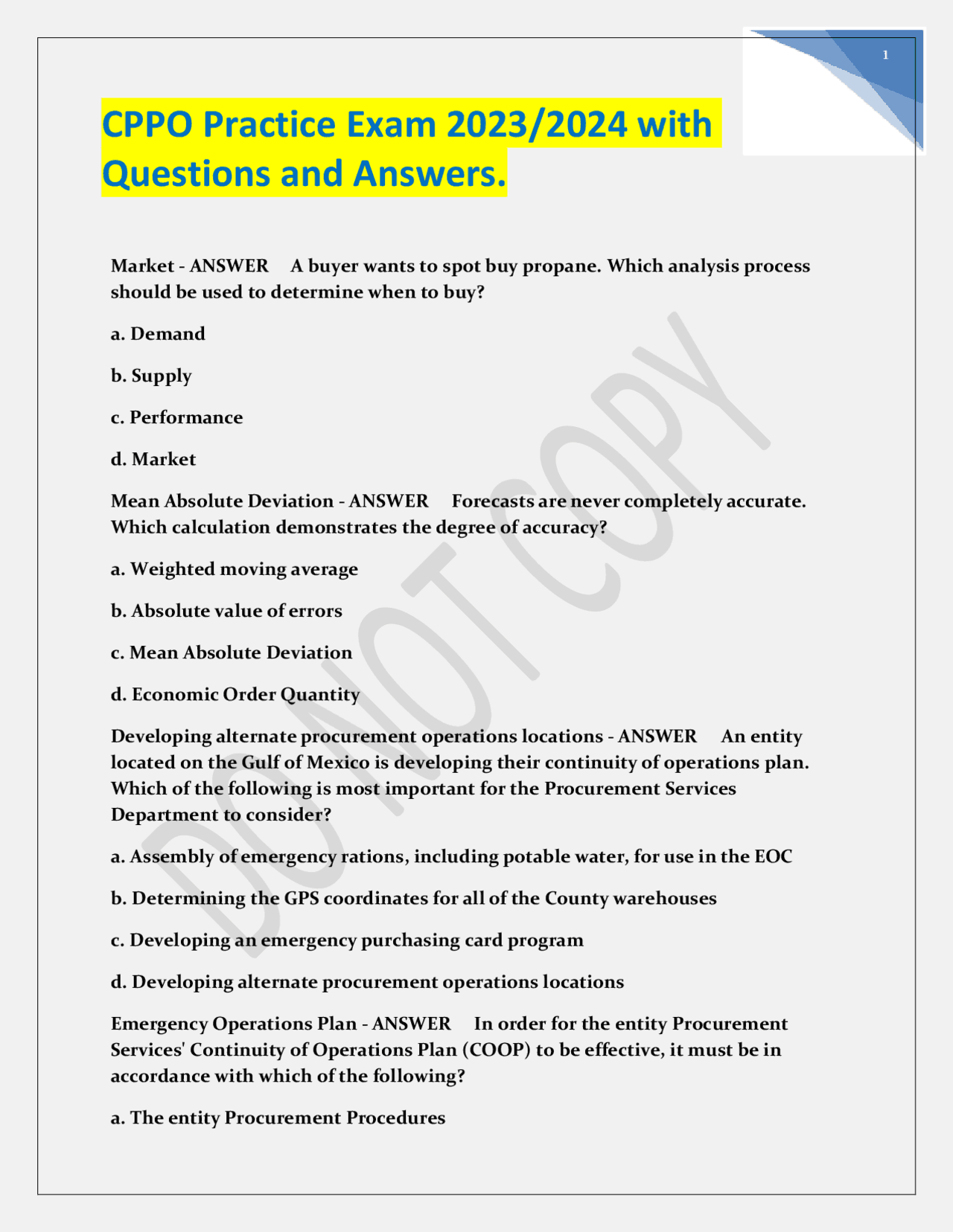 Procurement Exam Practice Questions and Answers | Exams Marketing ...