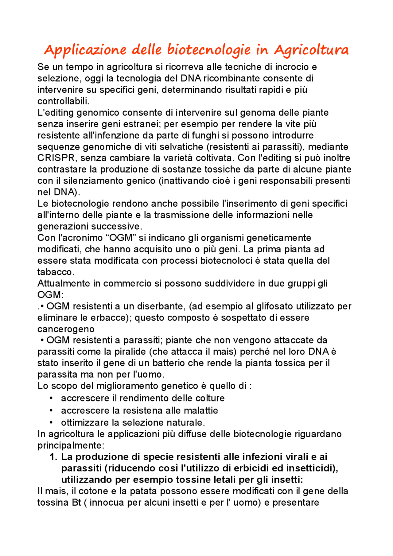 Gli OGM: applicazione delle biotecnologie all'agricoltura | Appunti di ...