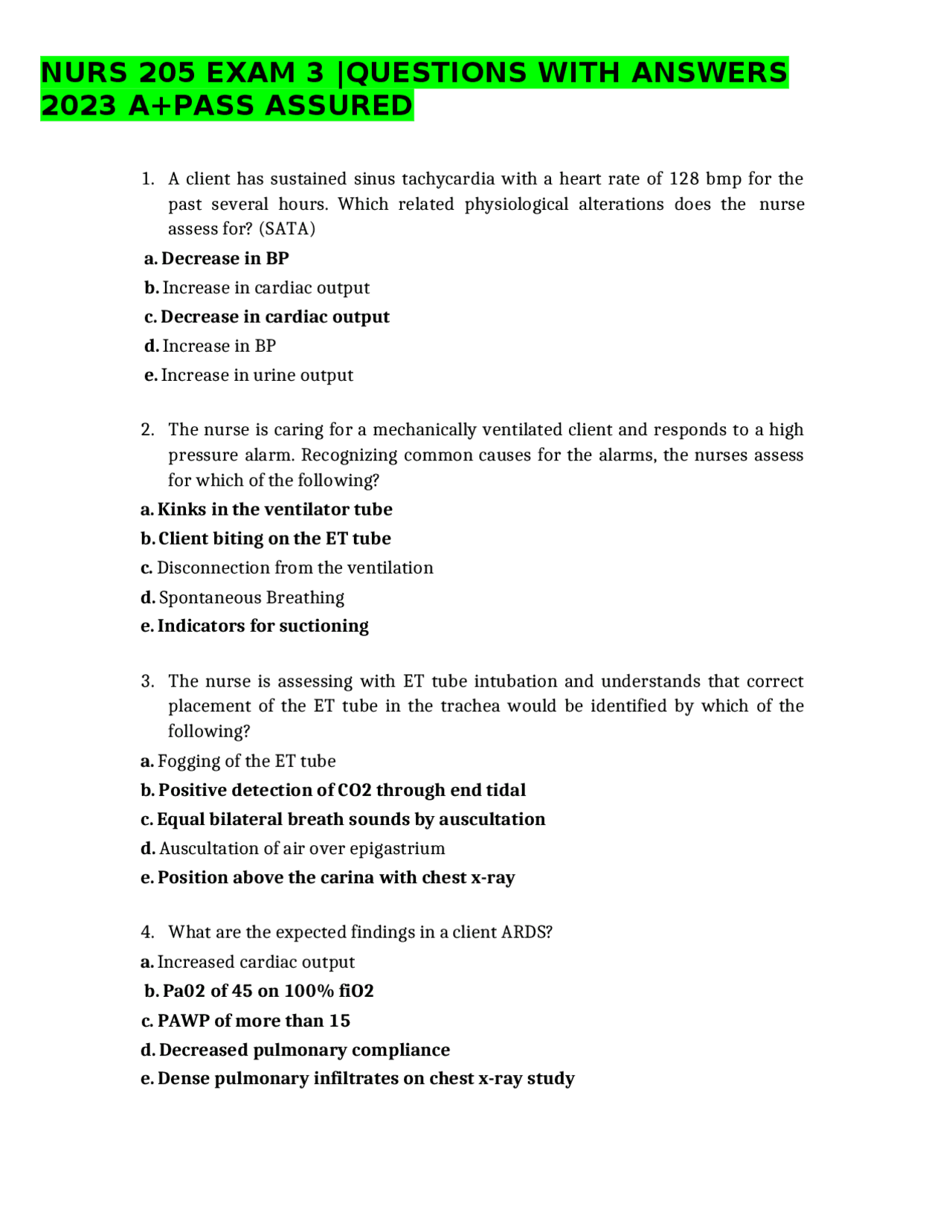 Nurs 205 Exam 3 Questions With Answers 2023 Apass Assured Exams