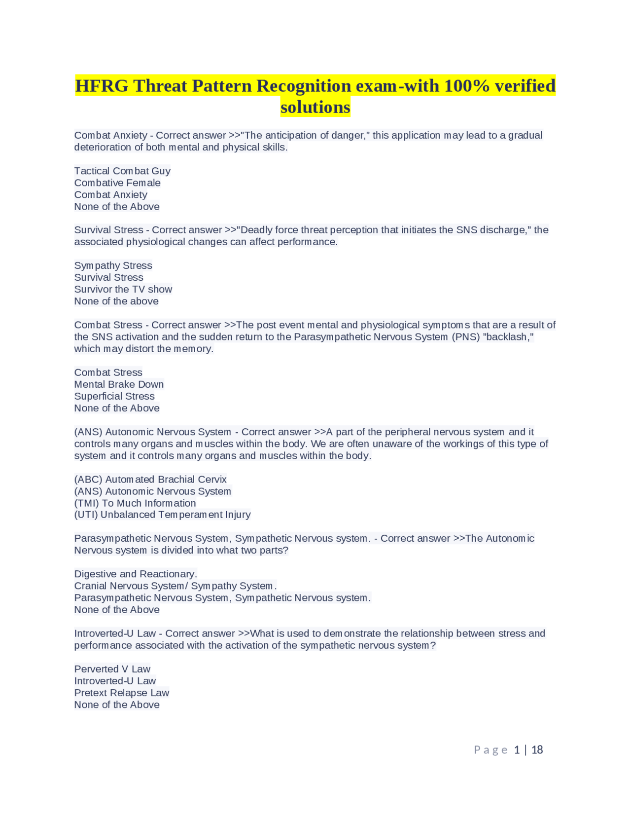 HFRG Threat Pattern Recognition Exam: Understanding Stress and Control ...