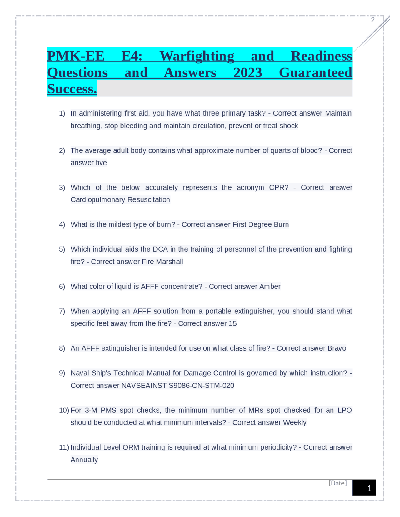 PMK-EE E4: Warfighting and Readiness Questions and Answers 2023 ...