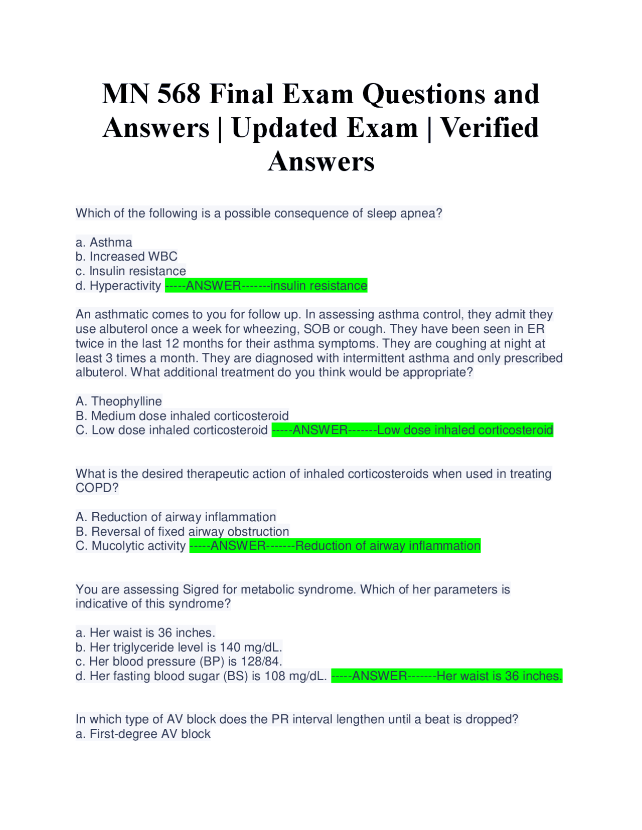 MN 568 Final Exam Questions and Answers | Updated Exam | Verified ...