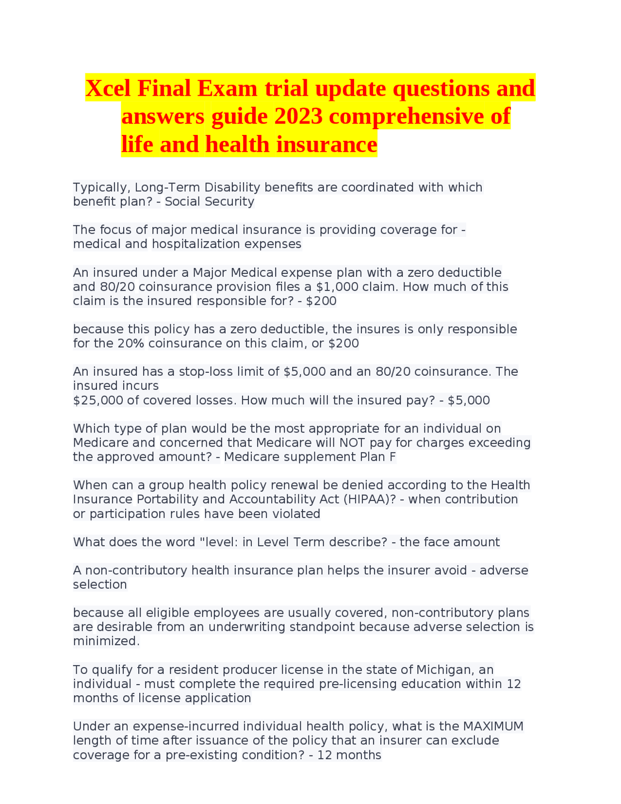 Xcel Final Exam trial update questions and answers guide 2023 ...