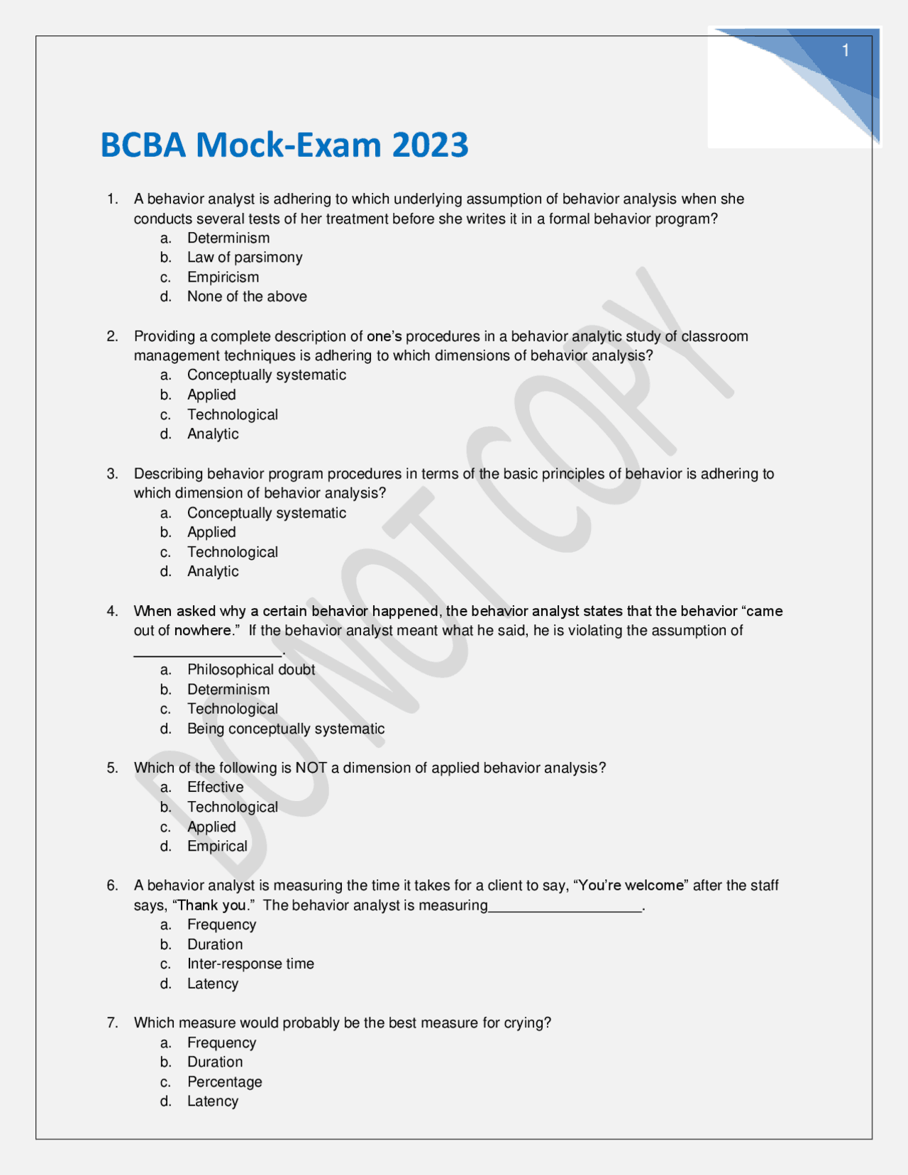 Bcba Mock Exam 2023 With Complete Solutions Exams Nursing Docsity