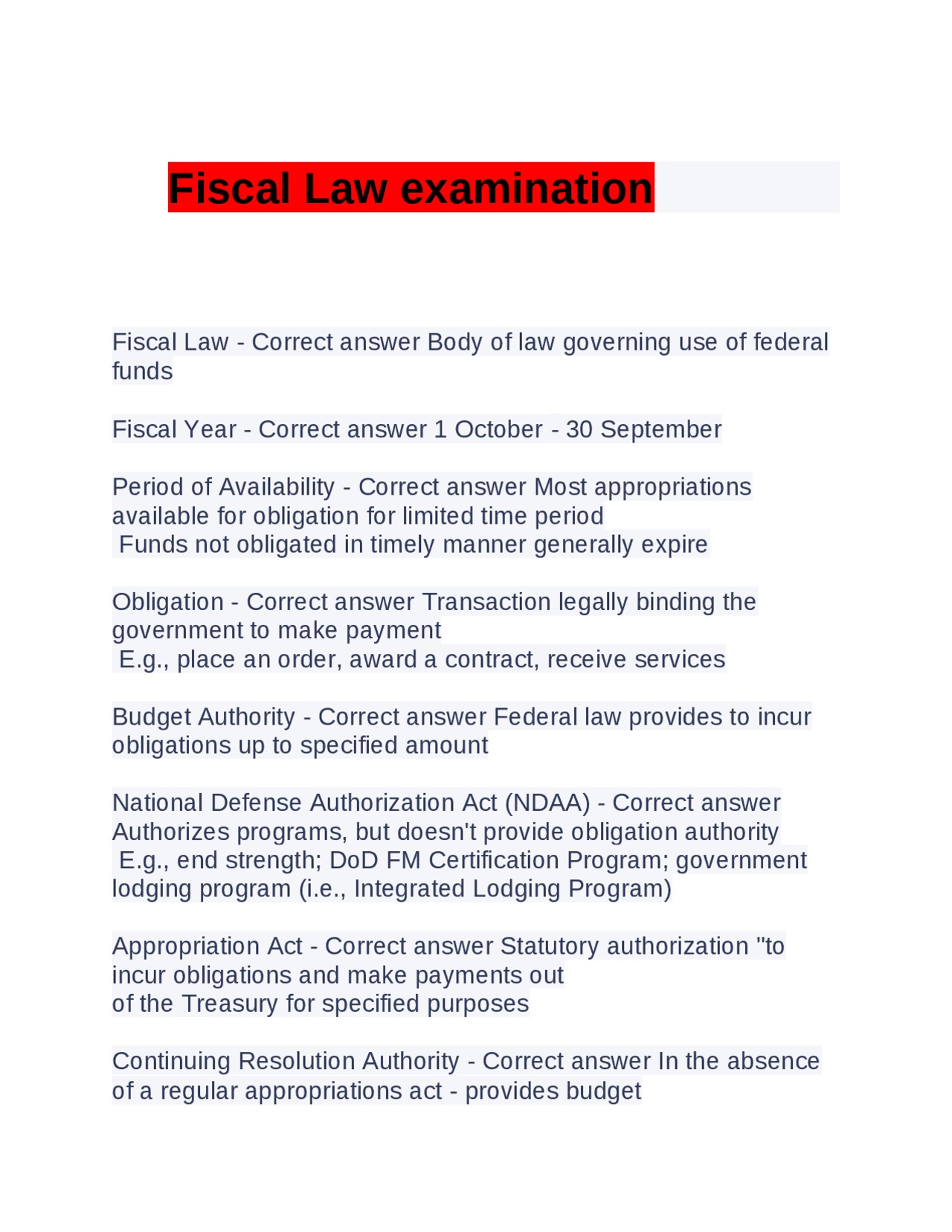 Fiscal Law examination | Exams Medicine | Docsity