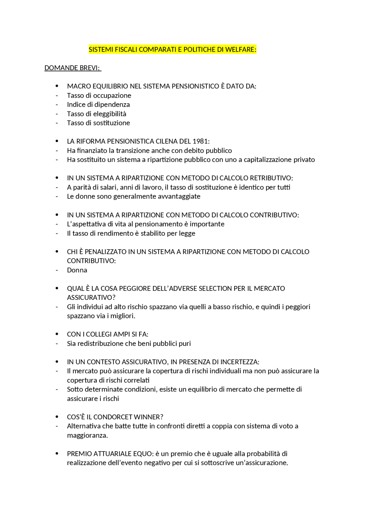 Domande Desame Sistemi Fiscali Comparati E Politiche Di Welfare