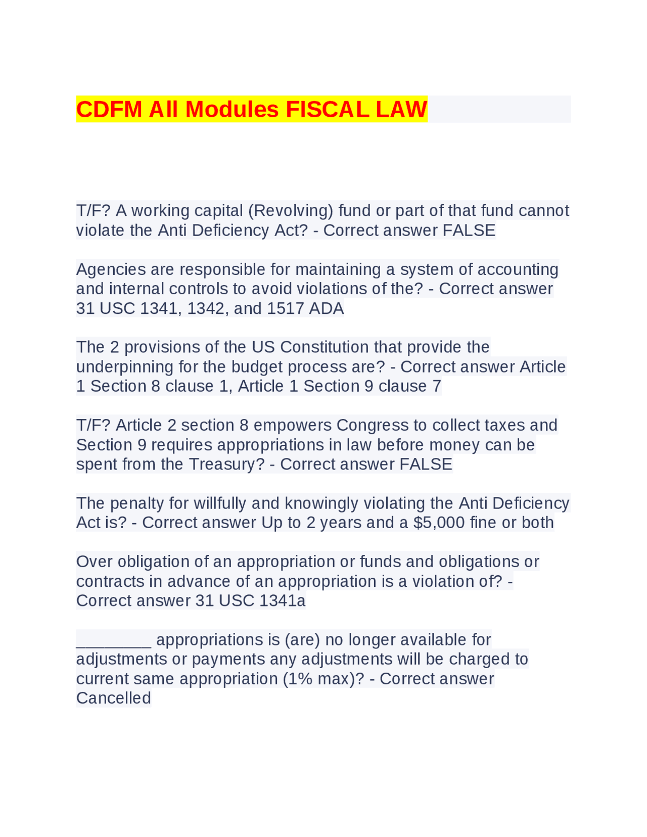 CDFM All Modules FISCAL LAW | Exams Economic law | Docsity