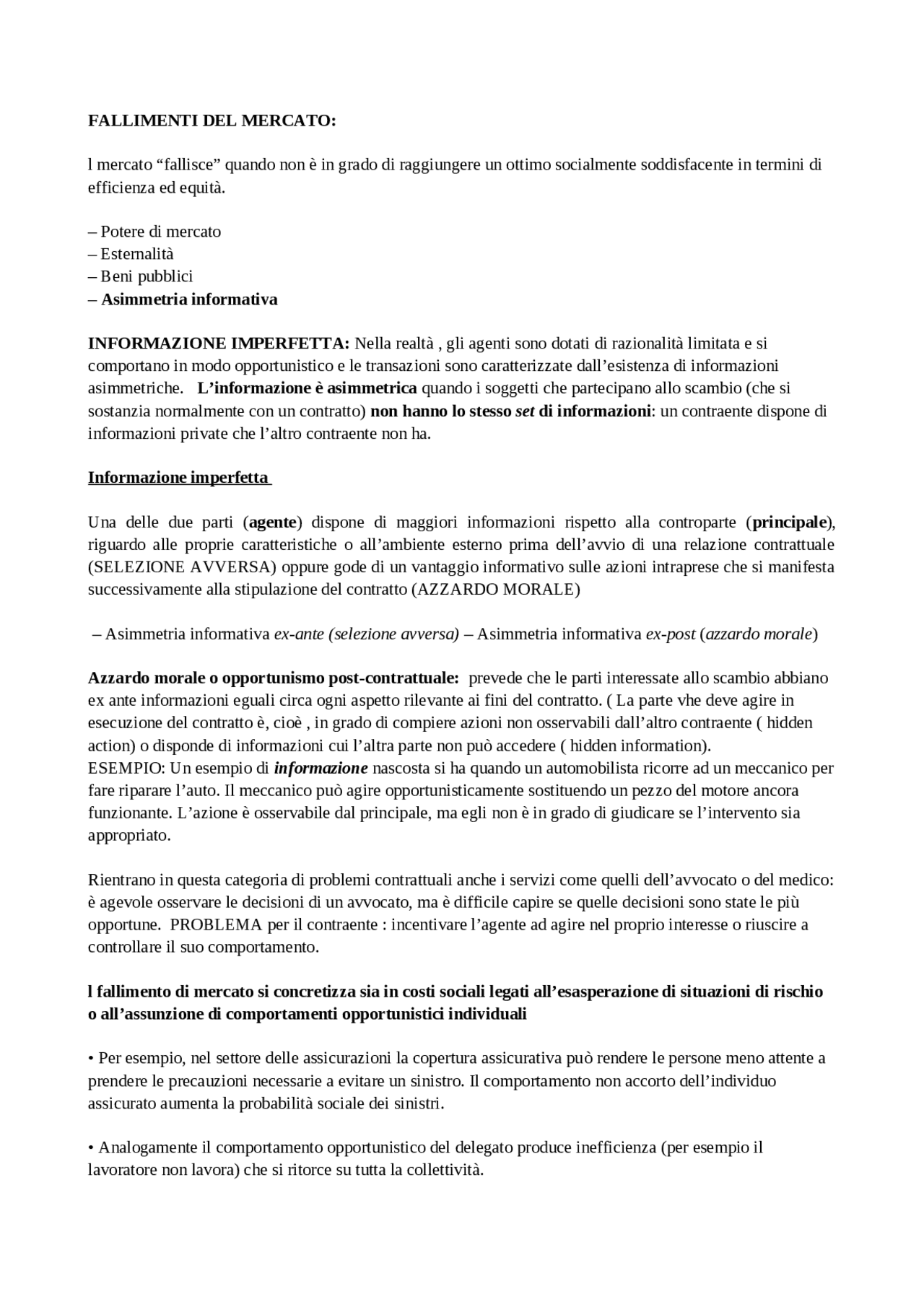 Fallimento Mercato Riassunto Schema Schemi E Mappe Concettuali Di