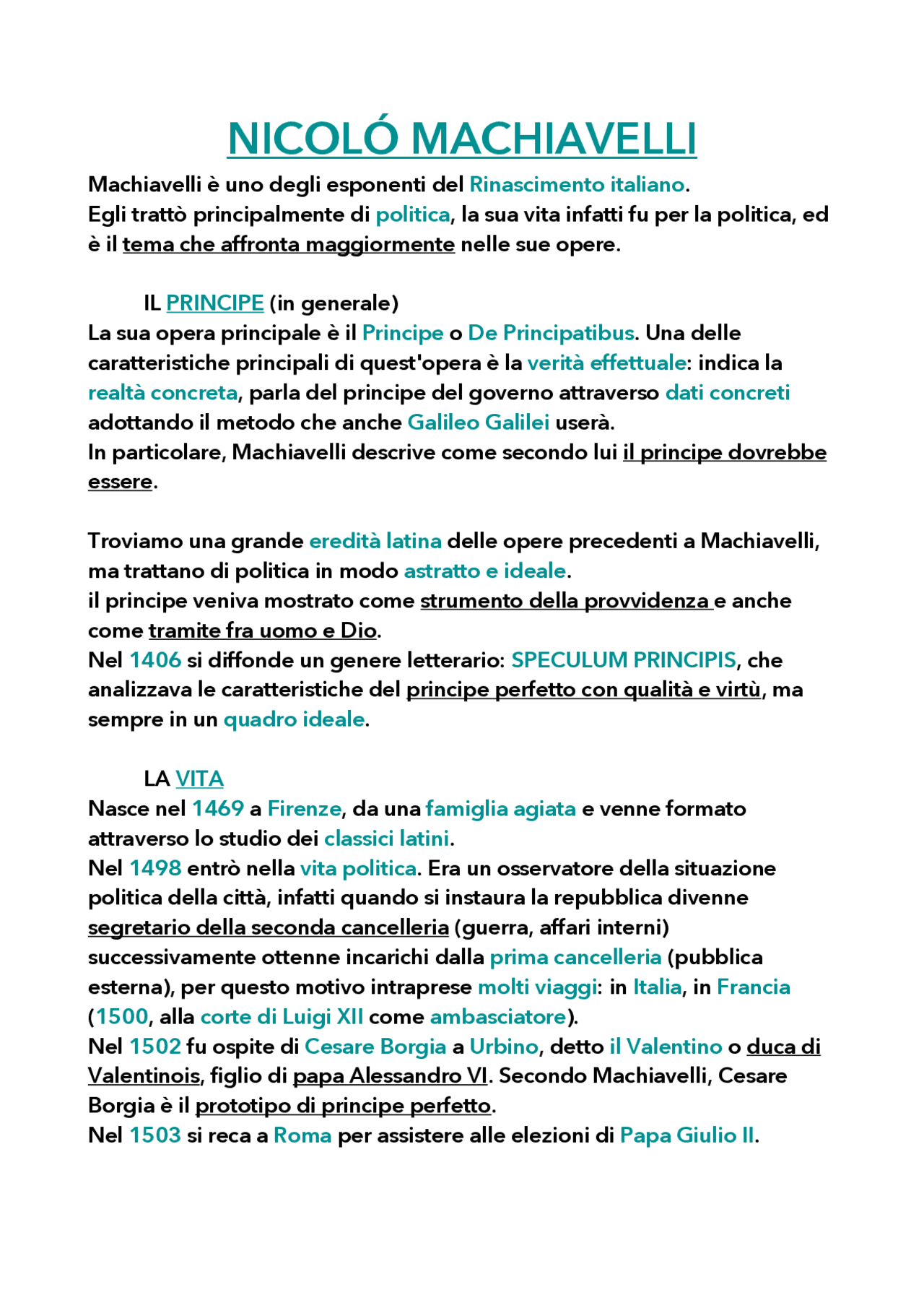 MACHIAVELLI - IL PRINCIPE | Schemi e mappe concettuali di Italiano ...