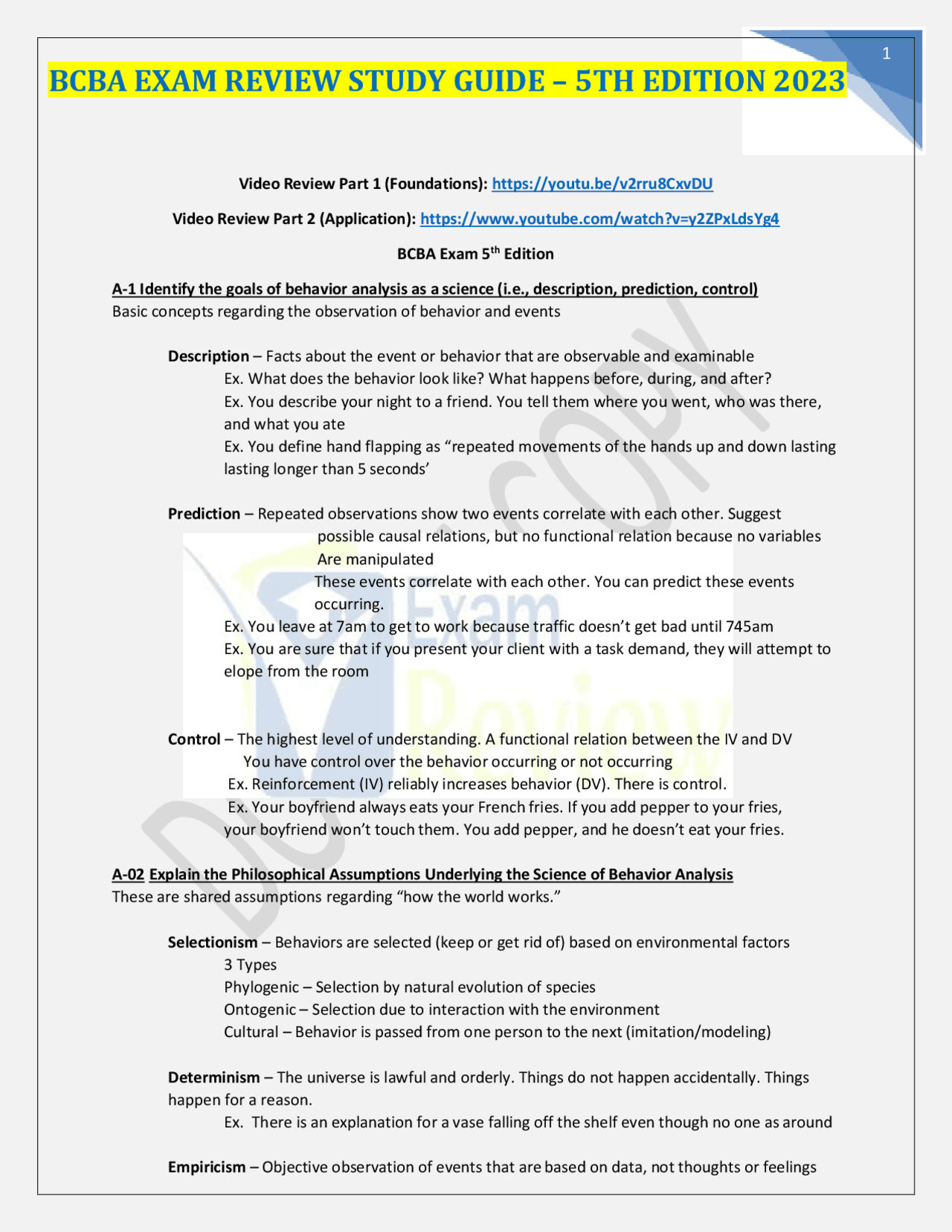 BCBA EXAM REVIEW STUDY GUIDE – 5TH EDITION 2023 | Exams Nursing | Docsity