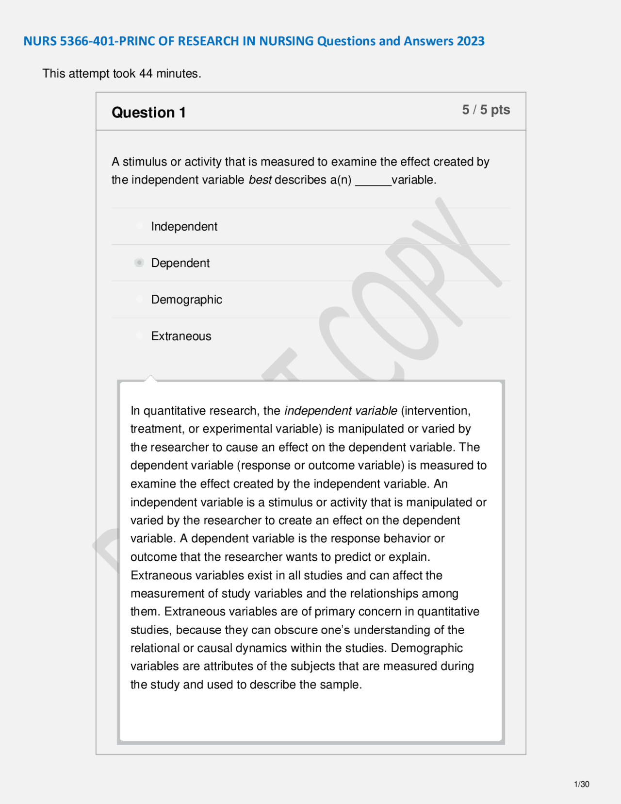 NURS 5366-401-PRINC OF RESEARCH IN NURSING Questions and Answers 2023 ...